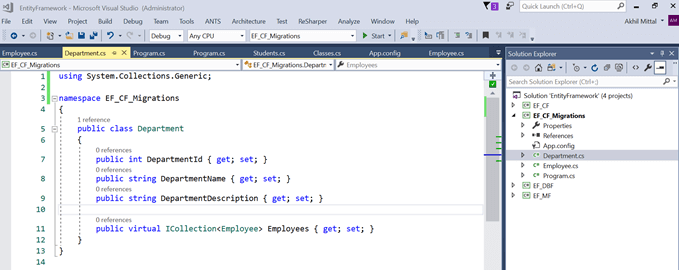 Code First Approach And Code First Migrations In Entity Framework